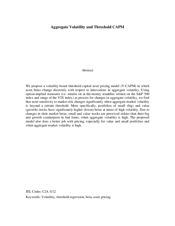 (PDF) Aggregate Volatility and Threshold CAPM