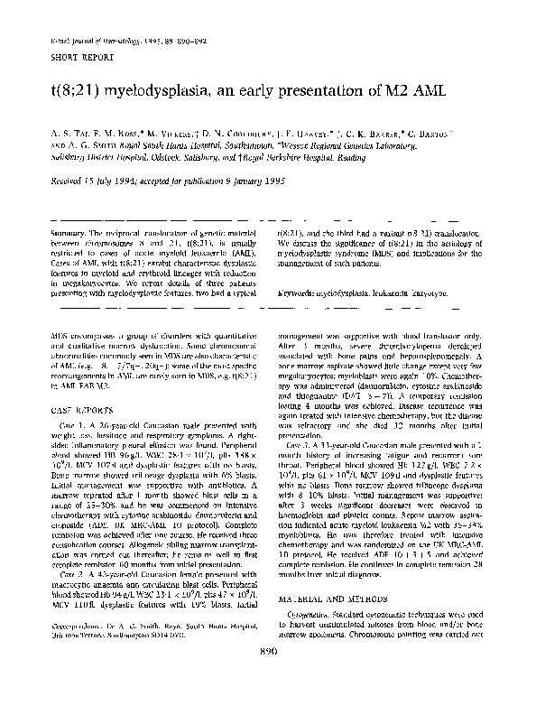(PDF) t(8;21) myelodysplasia, an early presentation of M2 AML