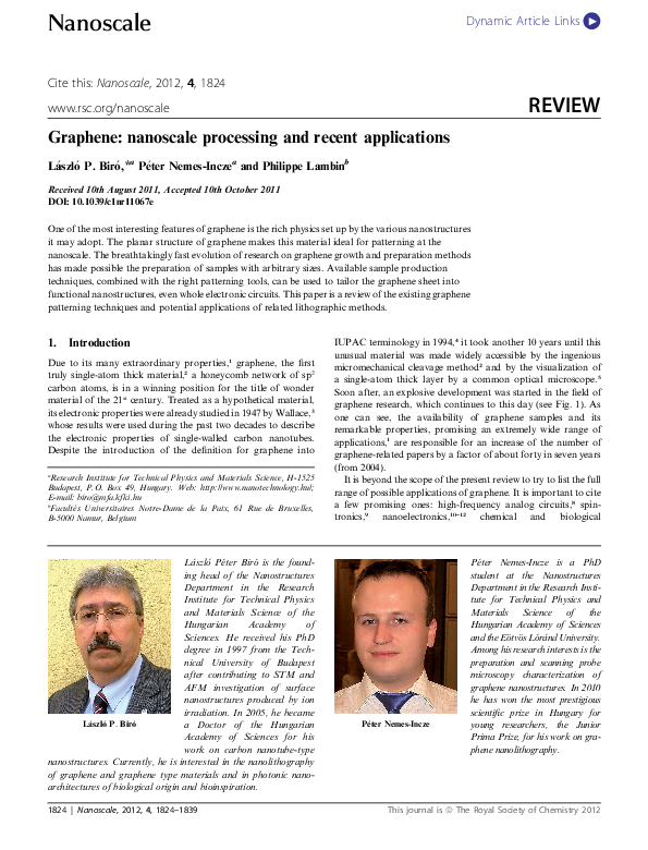 (PDF) Graphene: nanoscale processing and recent applications