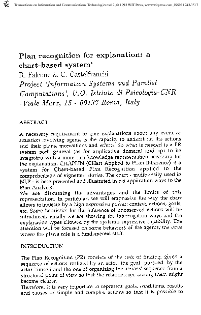 (PDF) Plan Recognition For Explanation: AChart-based System*