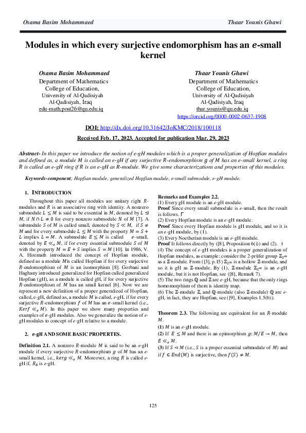 (PDF) Modules in which every surjective endomorphism has an e-small kernel
