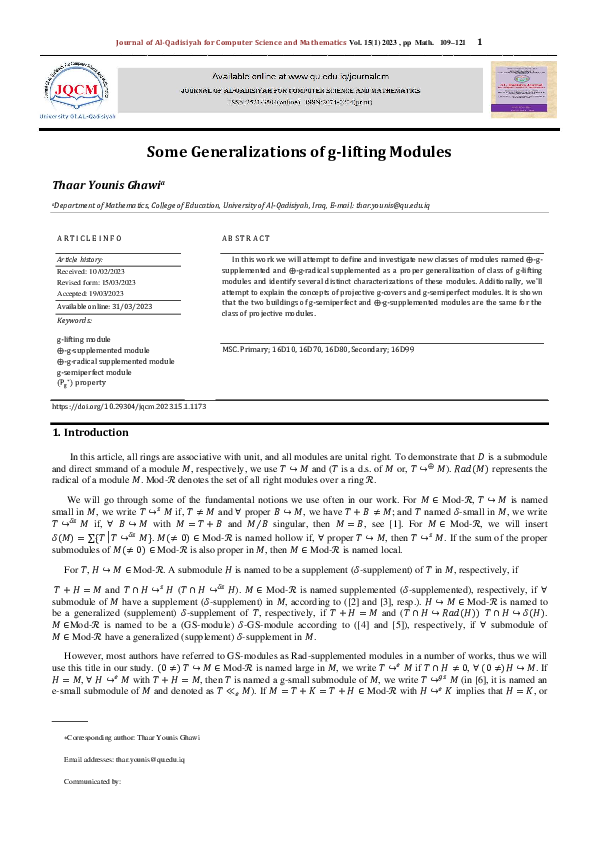 (PDF) Some Generalizations of g-lifting Modules