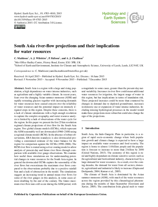 (PDF) South Asia river-flow projections and their implications for ...