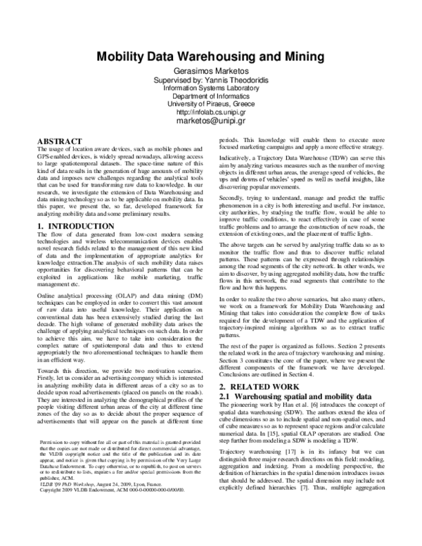 (PDF) Mobility Data Warehousing and Mining