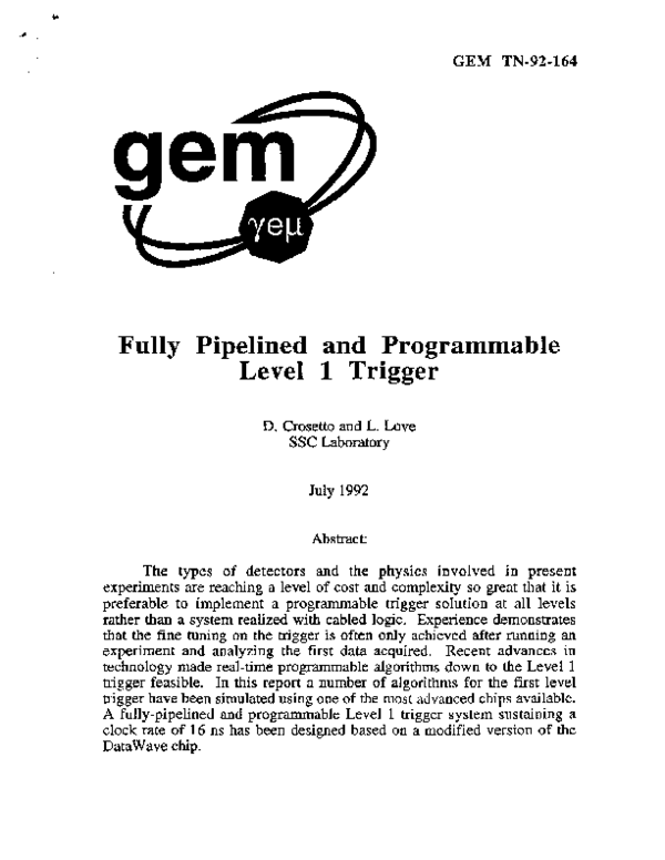 (PDF) Fully pipelined and programmable Level 1 trigger. Revision A