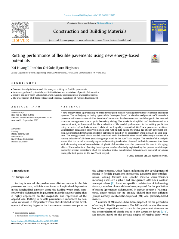 Pdf Rutting Performance Of Flexible Pavements Using New Energy Based Potentials