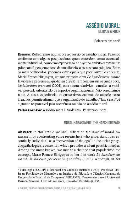 (PDF) ASSÉDIO MORAL: ultraje a rigor