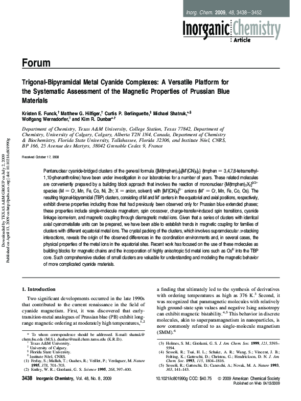 (PDF) Trigonal-Bipyramidal Metal Cyanide Complexes: A Versatile ...