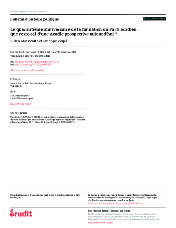 (PDF) Le quarantième anniversaire de la fondation du Parti acadien ...