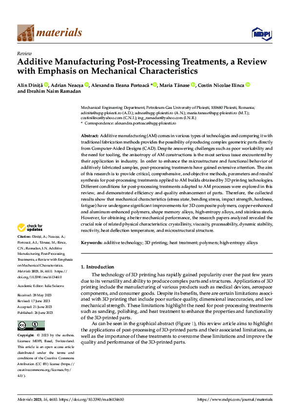 (PDF) Additive Manufacturing Post-Processing Treatments, a Review with Emphasis on Mechanical ...