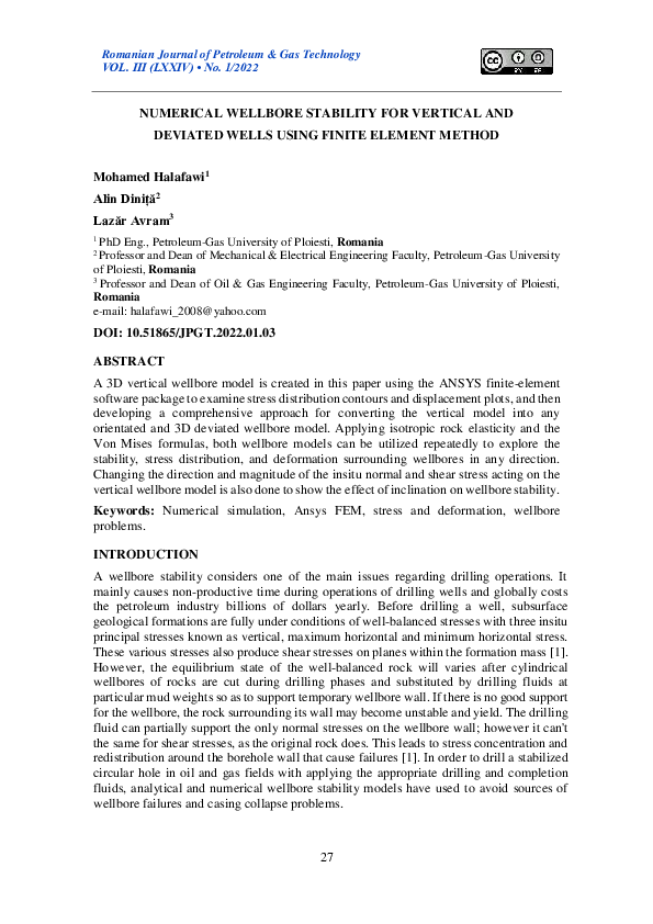 (PDF) Numerical wellbore stability for vertical and deviated wells using finite element method