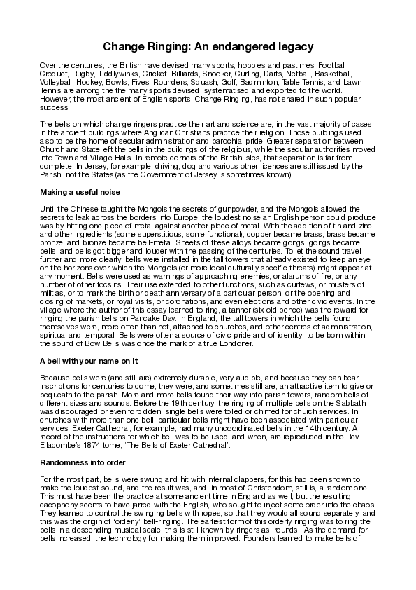 (PDF) Change Ringing: An endangered English legacy