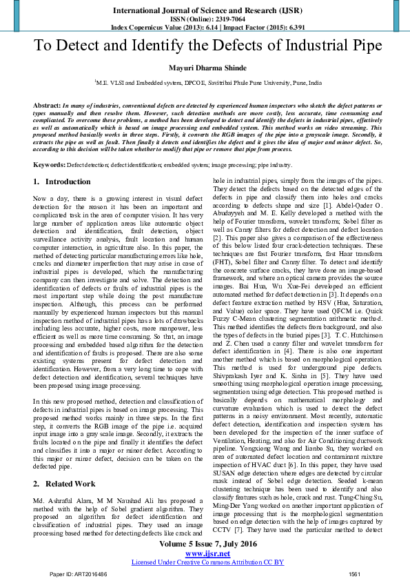 (PDF) To Detect and Identify the Defects of Industrial Pipe | mayuri shinde - Academia.edu