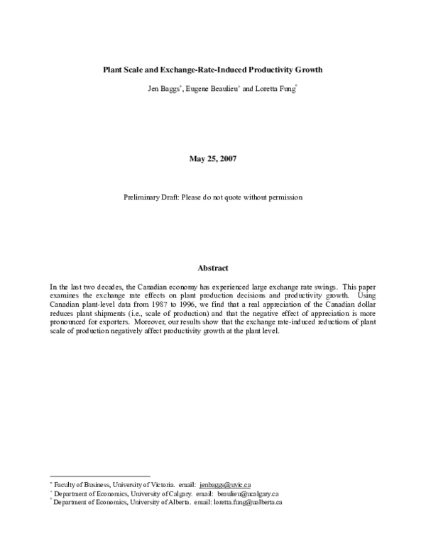 (PDF) Plant Scale and Exchange-Rate-Induced Productivity Growth