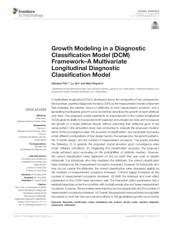 (PDF) Growth Modeling in a Diagnostic Classification Model (DCM) Framework–A Multivariate ...