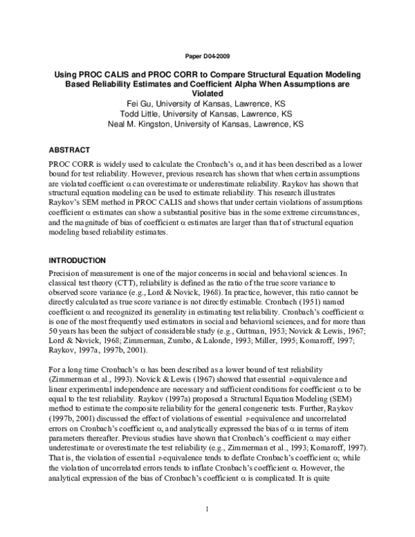 (PDF) Using PROC CALIS and PROC CORR to Compare Structural Equation Modeling Based Reliability ...