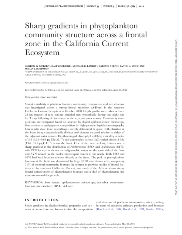 (PDF) Sharp gradients in phytoplankton community structure across a frontal zone in the ...
