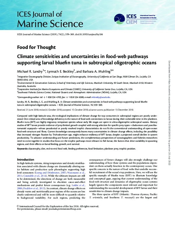 (PDF) Climate sensitivities and uncertainties in food-web pathways ...