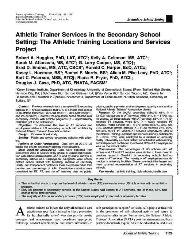 (PDF) Athletic Trainer Services in the Secondary School Setting: The ...