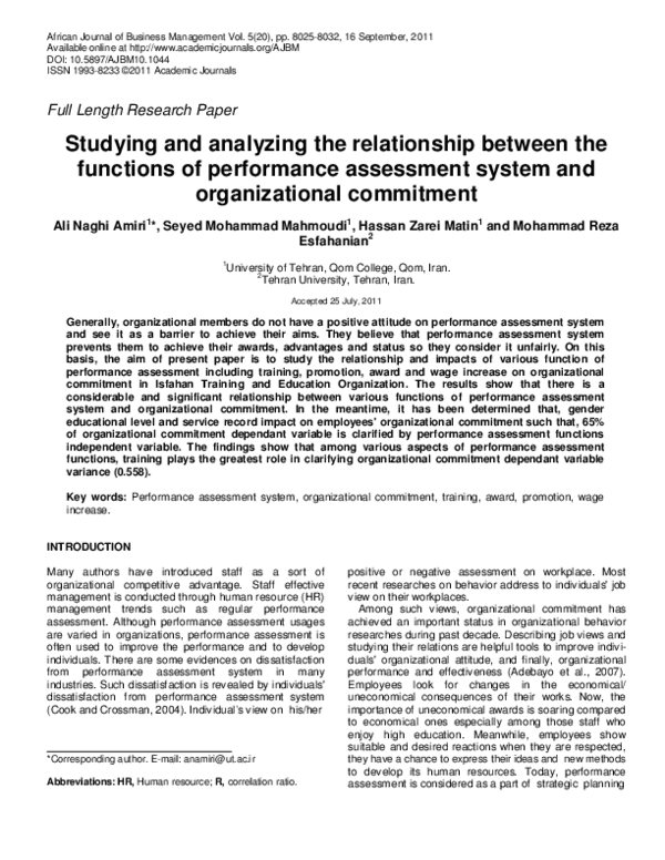 (PDF) Studying and analyzing the relationship between the functions of performance assessment ...