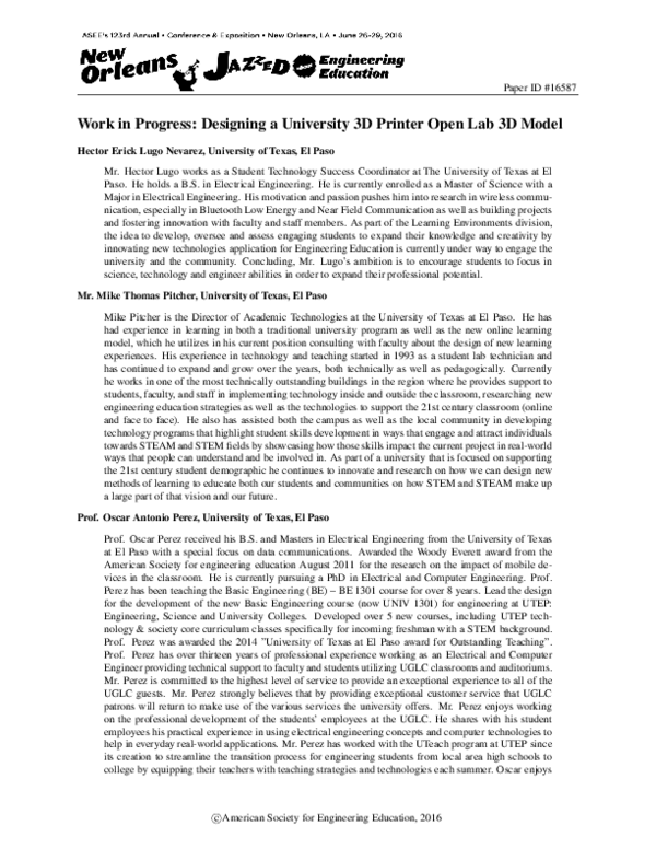 (PDF) Work in Progress: Designing a University 3D Printer Open Lab 3D Model