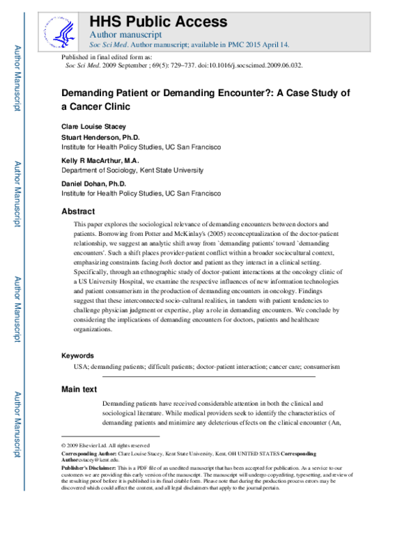 (PDF) Demanding patient or demanding encounter?: A case study of a ...
