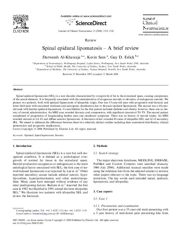 (PDF) Spinal epidural lipomatosis – A brief review
