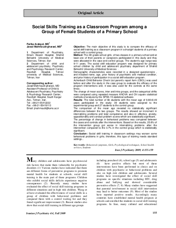 (PDF) Social Skills Training as a Classroom Program for Students Social ...
