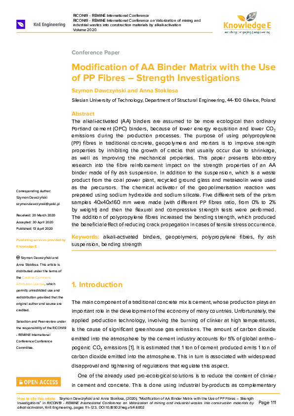 (PDF) Modification of AA Binder Matrix with the Use of PP Fibres ...