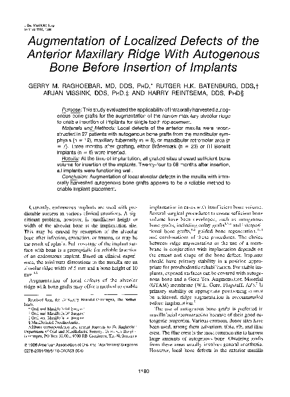 (PDF) Augmentation of localized defects of the anterior maxillary ridge ...
