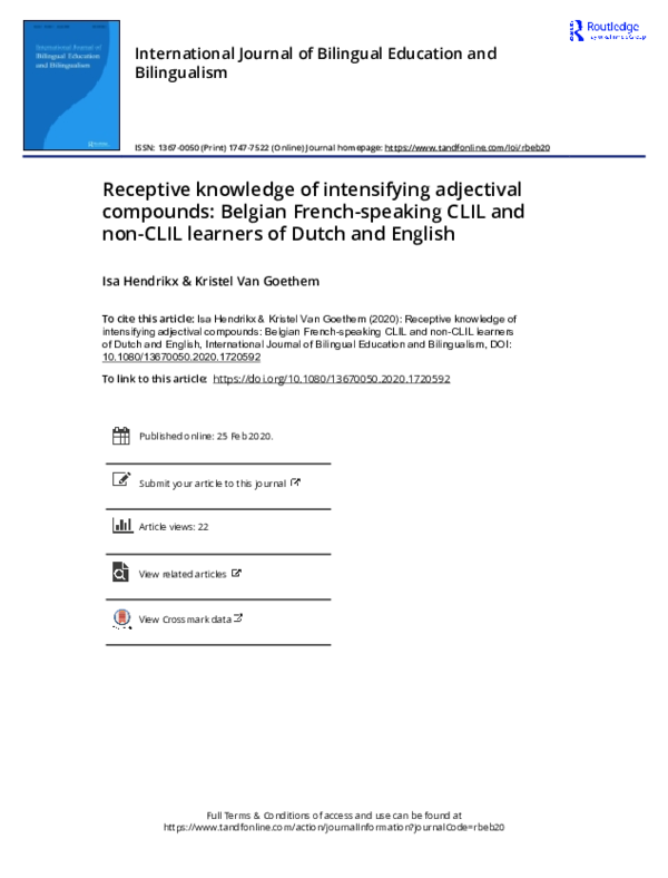(PDF) Receptive knowledge of intensifying adjectival compounds: Belgian ...