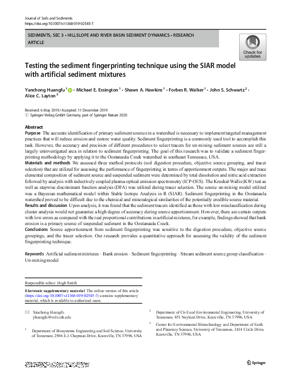 Pdf Testing The Sediment Fingerprinting Technique Using The Siar Model With Artificial