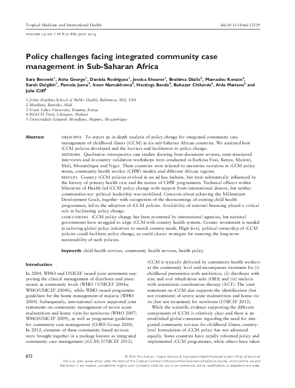 (PDF) Policy challenges facing integrated community case management in ...