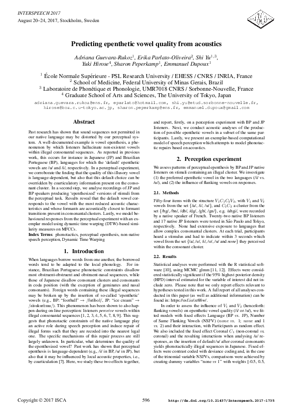 (PDF) Predicting Epenthetic Vowel Quality from Acoustics