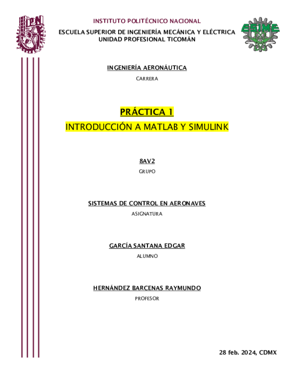 (PDF) P1 - Introducción a Matlab y Simulink