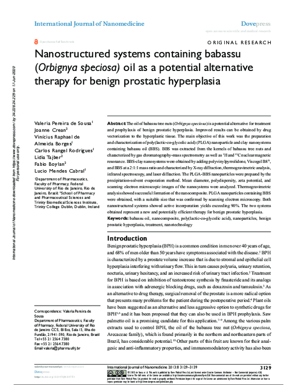 (PDF) Nanostructured systems containing babassu (Orbignya speciosa) oil as a potential ...