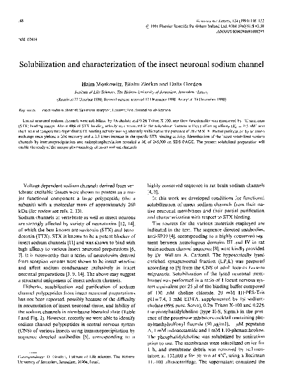 (PDF) Solubilization and characterization of the insect neuronal sodium ...