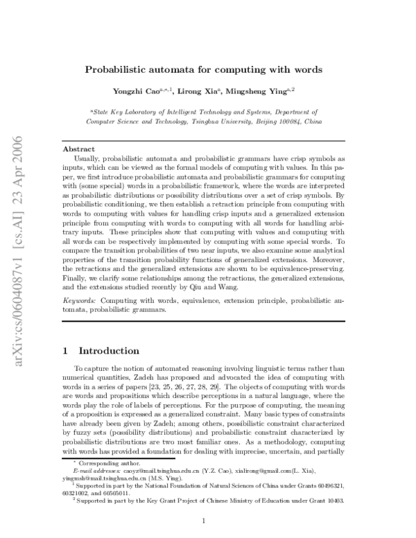 (PDF) Probabilistic automata for computing with words