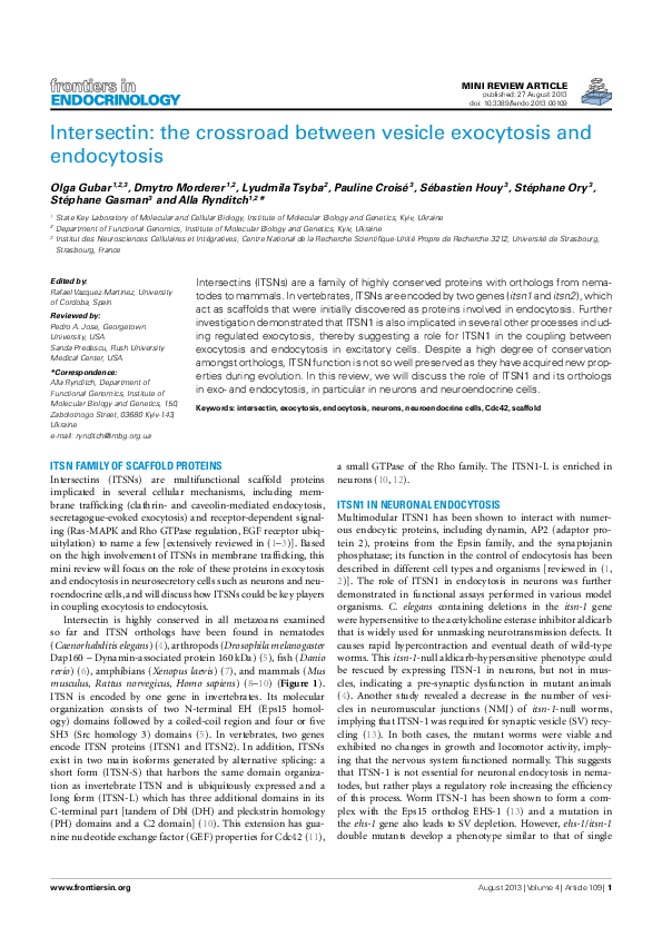 (PDF) Intersectin: The Crossroad between Vesicle Exocytosis and Endocytosis