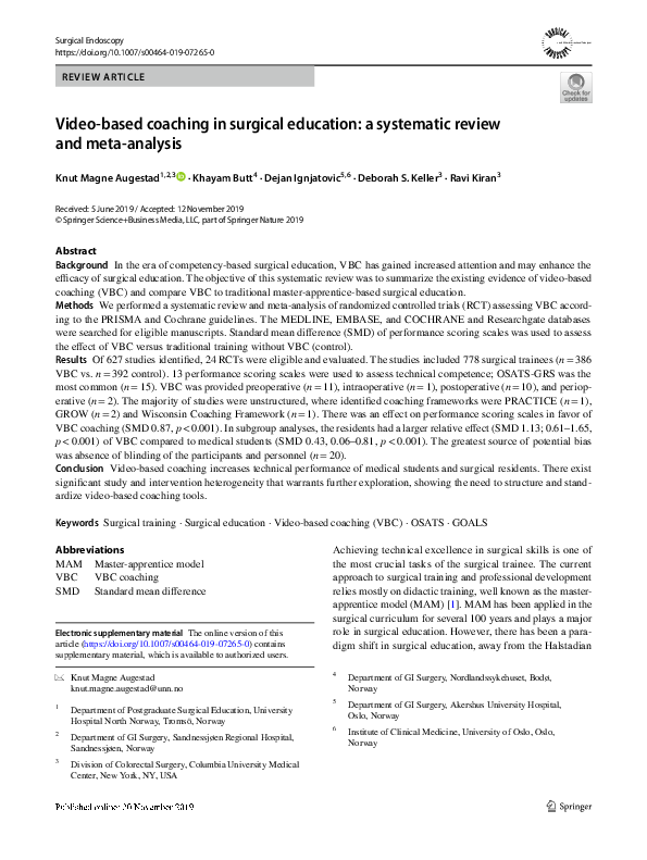 (PDF) Video-based coaching in surgical education: a systematic review and meta-analysis