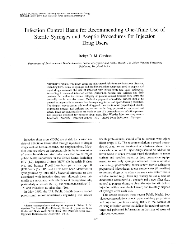 (PDF) Infection Control Basis for Recommending One-Time Use of Sterile ...