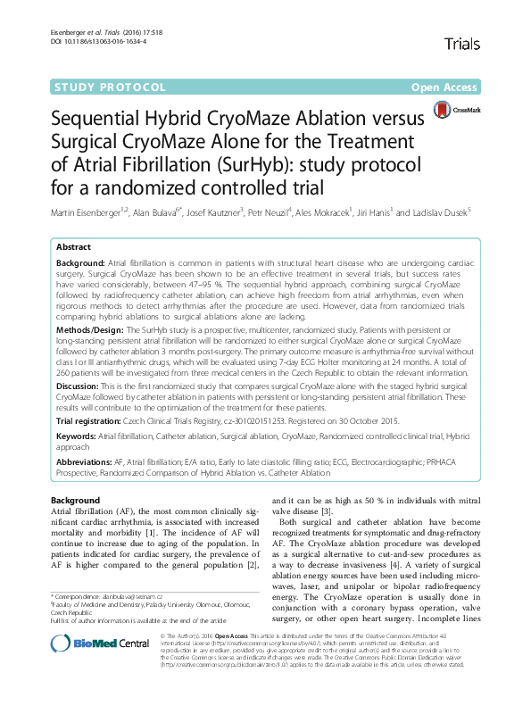 (PDF) Sequential Hybrid CryoMaze Ablation versus Surgical CryoMaze ...