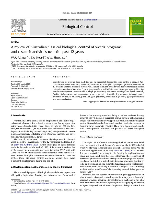 (PDF) A review of Australian classical biological control of weeds ...