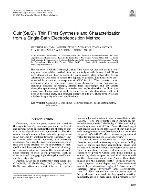(PDF) CuIn(Se,S)2 Thin Films Synthesis and Characterization from a Single-Bath Electrodeposition ...