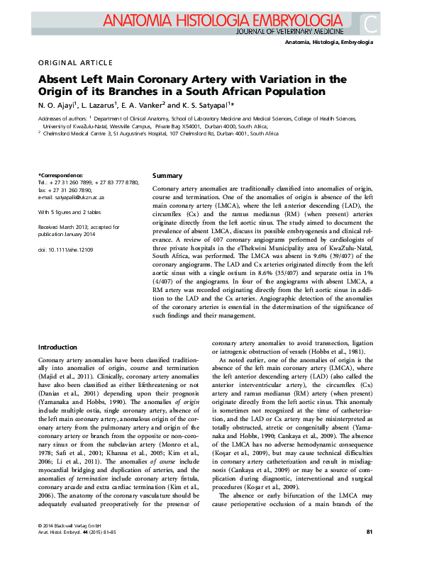 (PDF) Absent Left Main Coronary Artery with Variation in the Origin of ...