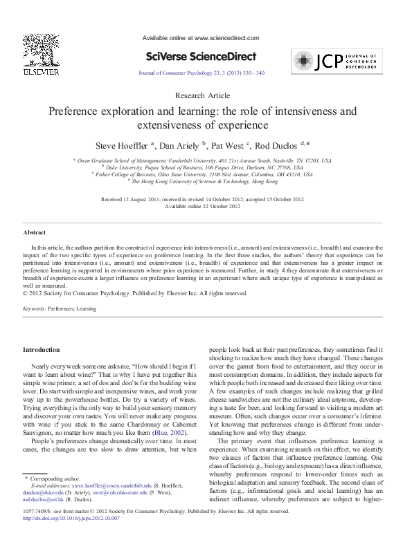 (PDF) Preference Exploration and Learning: the Role of Intensiveness ...