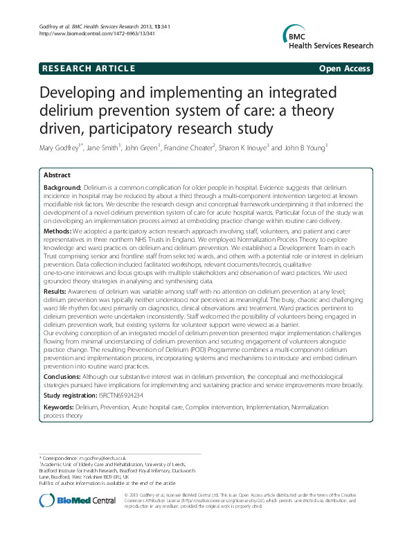(PDF) Developing and implementing an integrated delirium prevention ...
