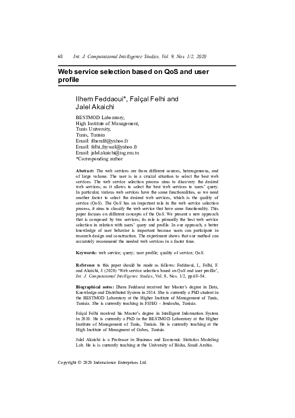 Pdf Web Service Selection Based On Qos And User Profile
