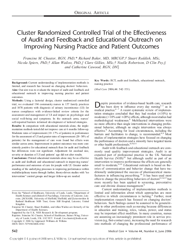 (PDF) Cluster Randomized Controlled Trial of the Effectiveness of Audit ...