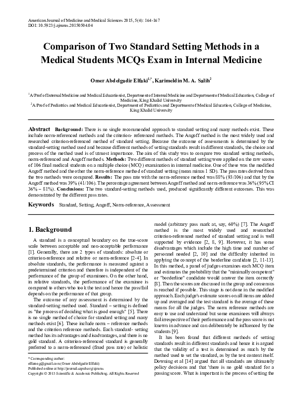 (PDF) Comparison of Two Standard Setting Methods in a Medical Students ...